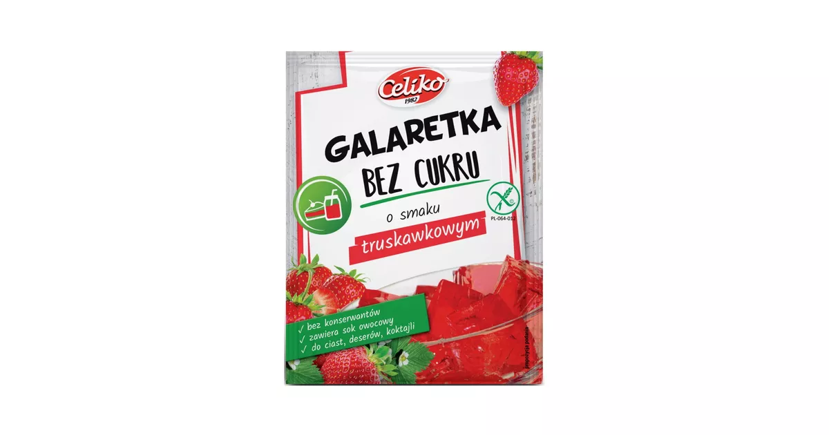 Celiko - bezglutenowa galaretka bez cukru o smaku truskawkowym, 14 g ...
