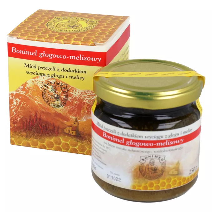 BONIMED - Bonimel, miód pszczeli z dodatkiem wyciągu z głogu i olejku melisowego, 250 g - skład ...