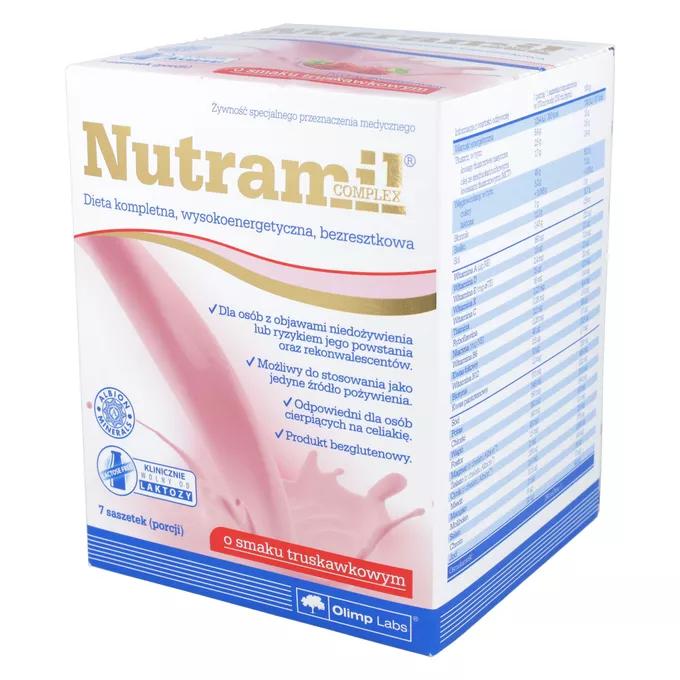 Olimp, Nutramil Complex o smaku truskawkowym, 7 saszetek - skład, cena ...