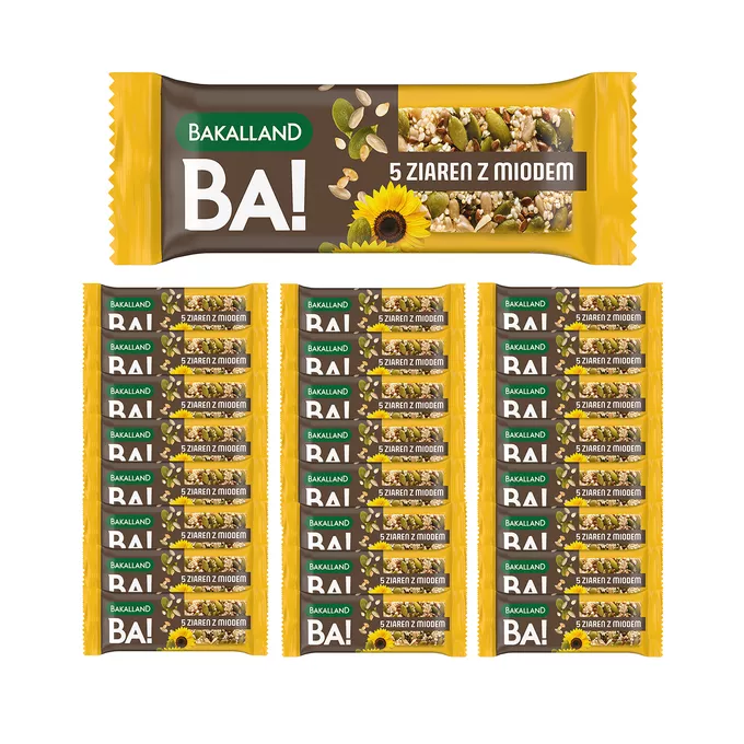 ZESTAW: 25 x Bakalland - baton BA!, 5 ziaren z miodem, 40 g - skład ...