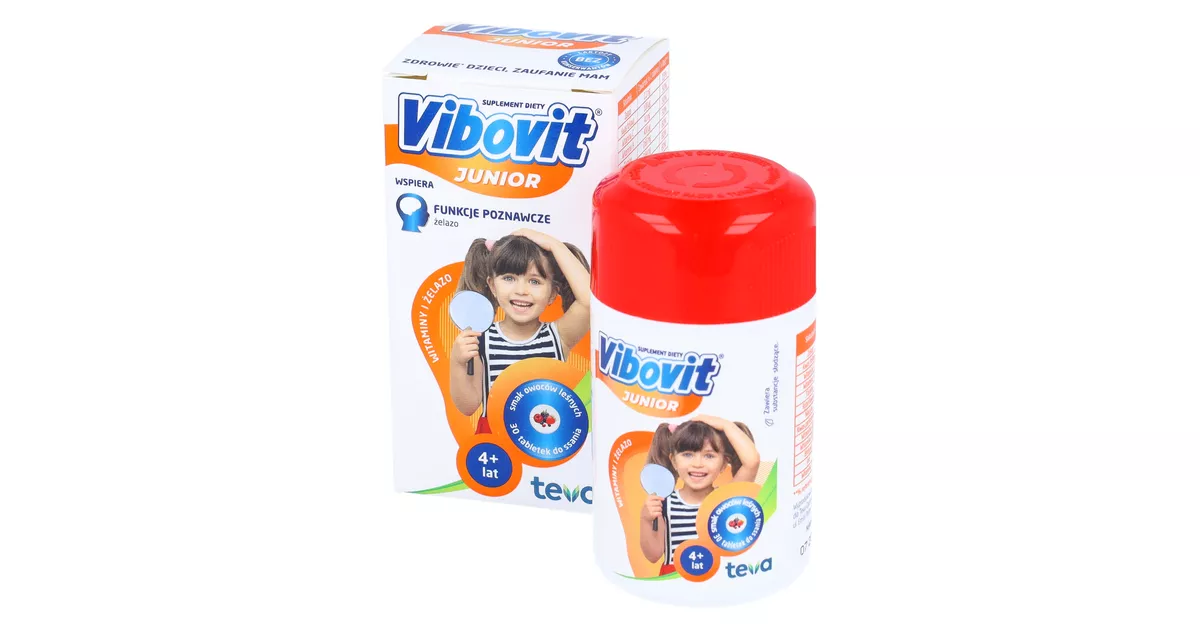 Vibovit Junior Witaminy i Żelazo, smak owoców leśnych, 30 tabletek do ...