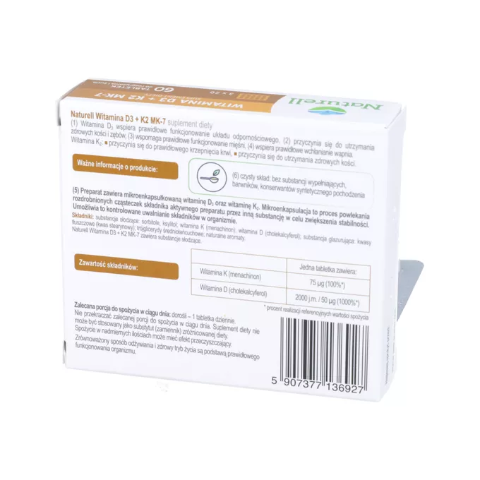 Naturell Witamina D3+K2 MK-7, 60 tabletek do ssania - skład, cena ...