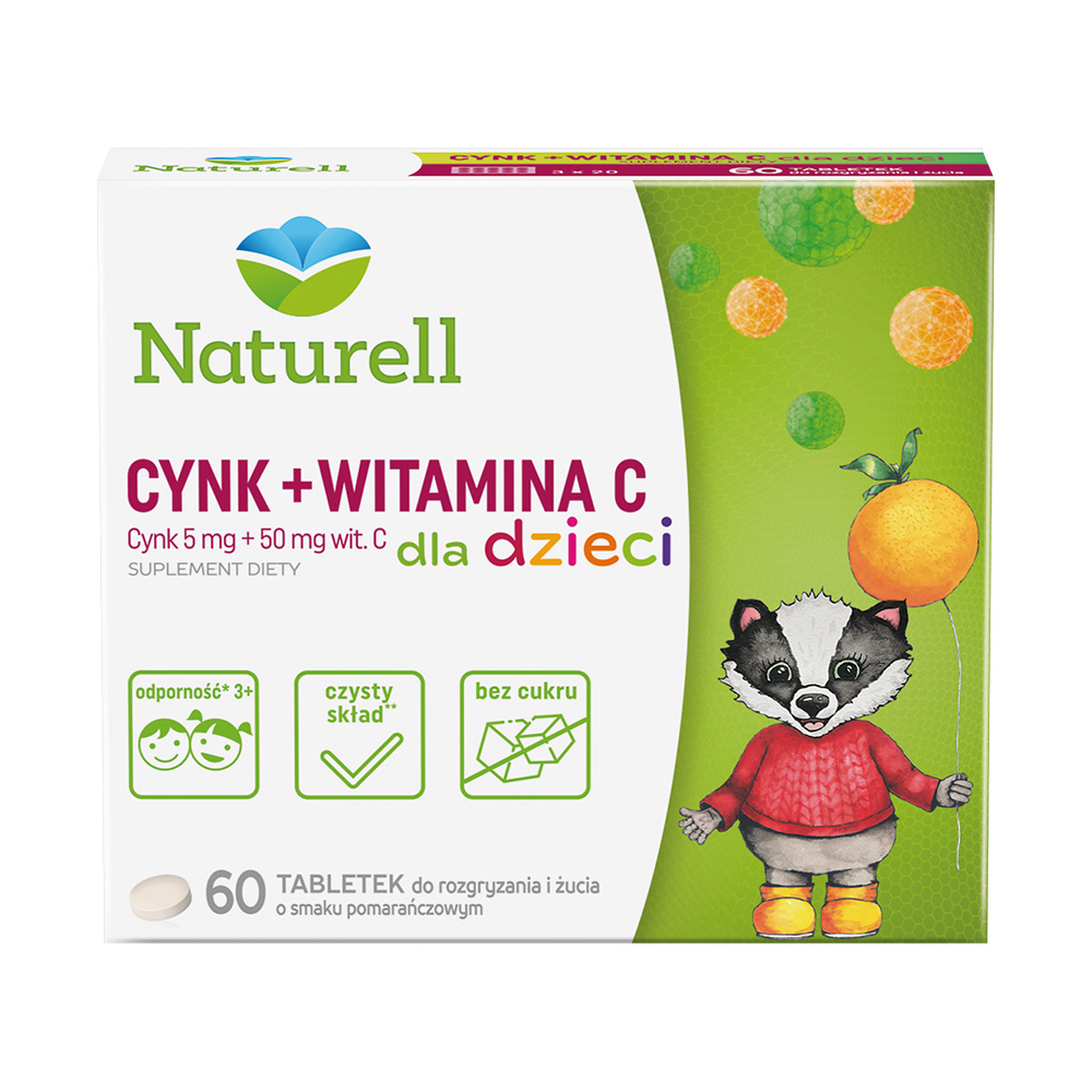 Naturell Cynk + Witamina C, dla dzieci, 60 tabletek do żucia - skład ...